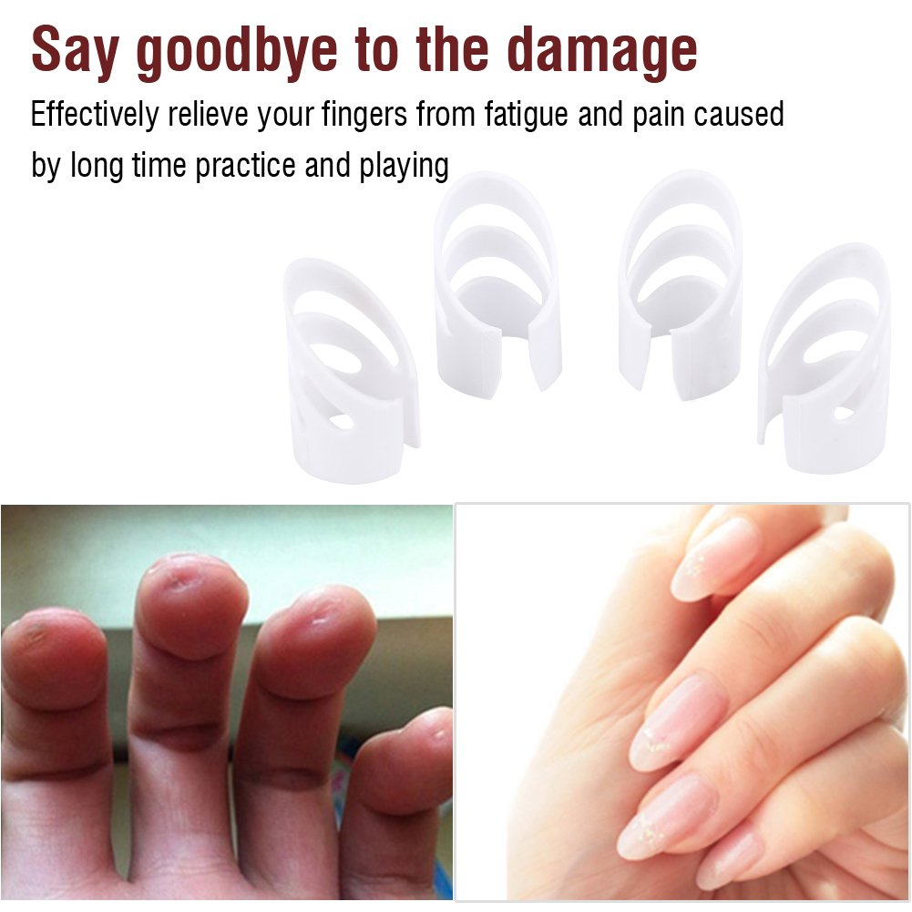 4Pcs Plastic Finger Picks, Guitar Finger Protectors Guitar Thumb Picks Fingertip Protector Set Plastic for Guitar Bass Ukulele Mandolin Delrin Picks Medium Guitar Finger Span