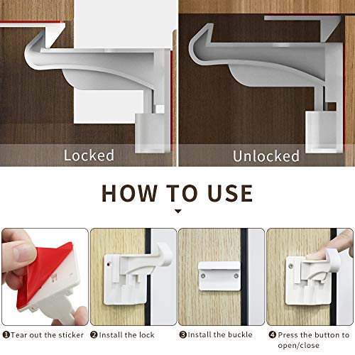 12Pack Baby Proofing Cabinet Lock Child Safety Latches Locks with Strong Adhesive for Cabinets and Drawers - Easy and Simple to Install No Drilling or Tools Required