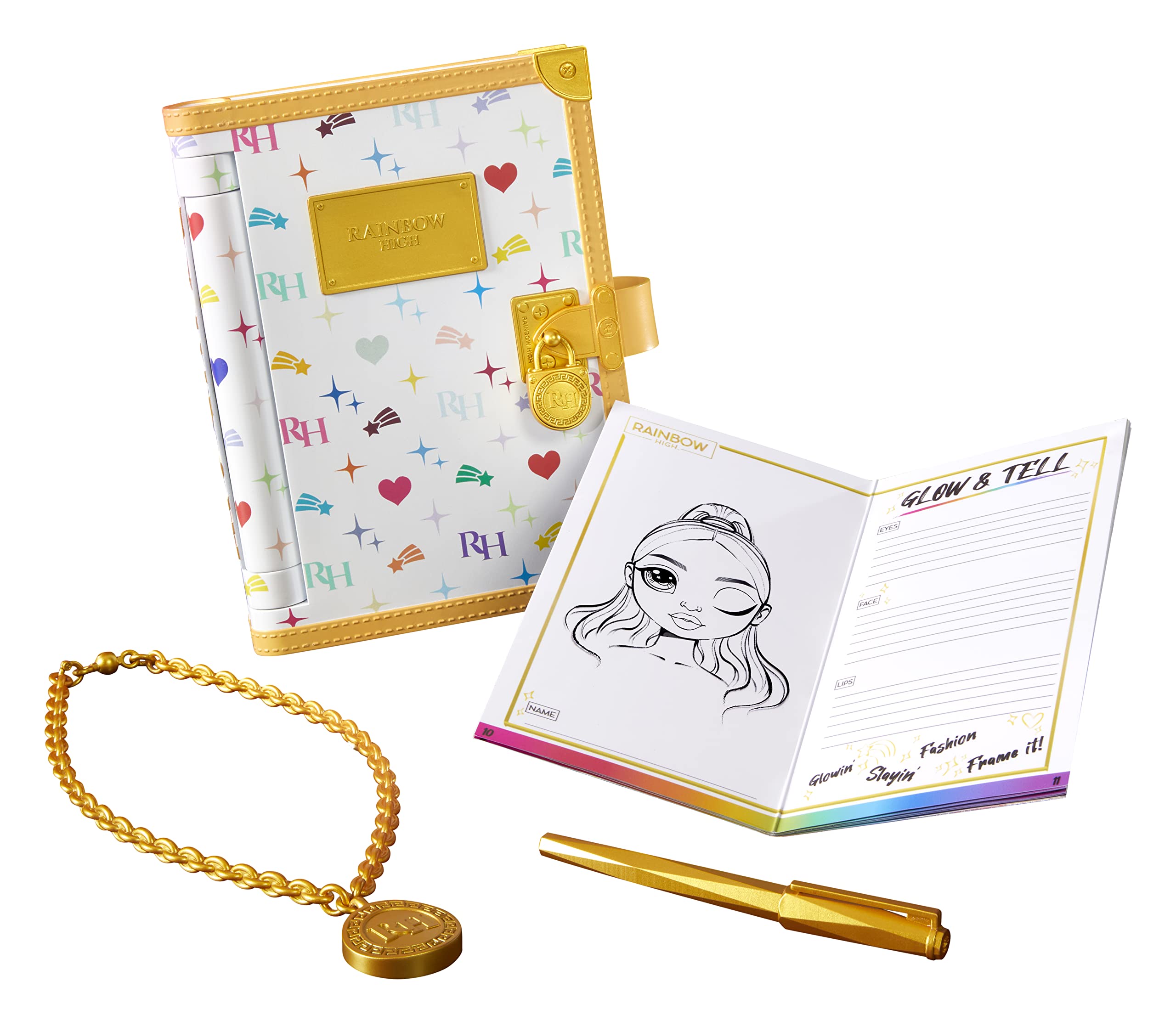 Rainbow High Secret Journal- Fashion Journal with Lock, Activity Book, Pen, and Necklace Charm to Unlock Your Creative Ideas, Kids 6-12 Years,Multicolor