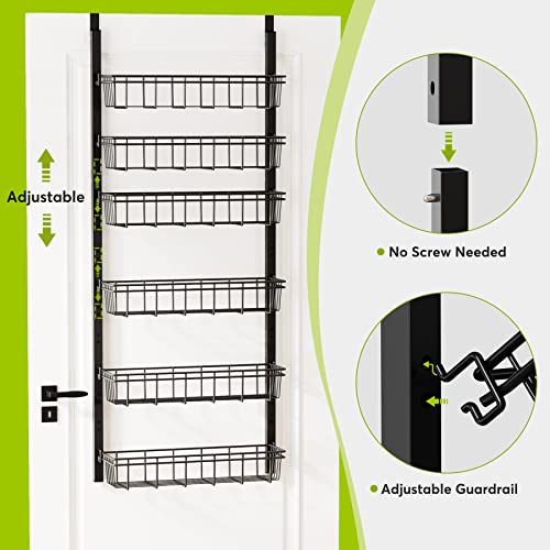 1Easylife Over The Door Pantry Organizer, 6-Tier Adjustable Pantry Door Organizer, Metal Pantry Organization and Storage with 6 Baskets, Heavy-Duty Hanging Spice Rack for Kitchen Pantry Bathroom