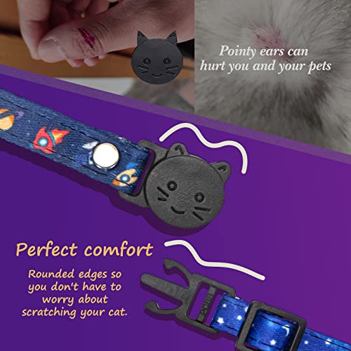 2 Pack Cotton Breakaway Cat Collar with Bell,Blue Moon and Stars Pendant Cute Cat Collar Kitten Collar,Ideal for Girl Cats Boy Cats
