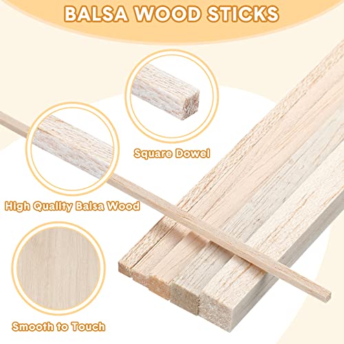 215 Pieces Balsa Wood Sticks Wooden Dowel Rods 1/8, 3/16, 1/4, 5/16, 3/8, 1/2 Inch Round Hardwood Unfinished Wooden Strips for DIY Molding Crafts Projects Making (Square)