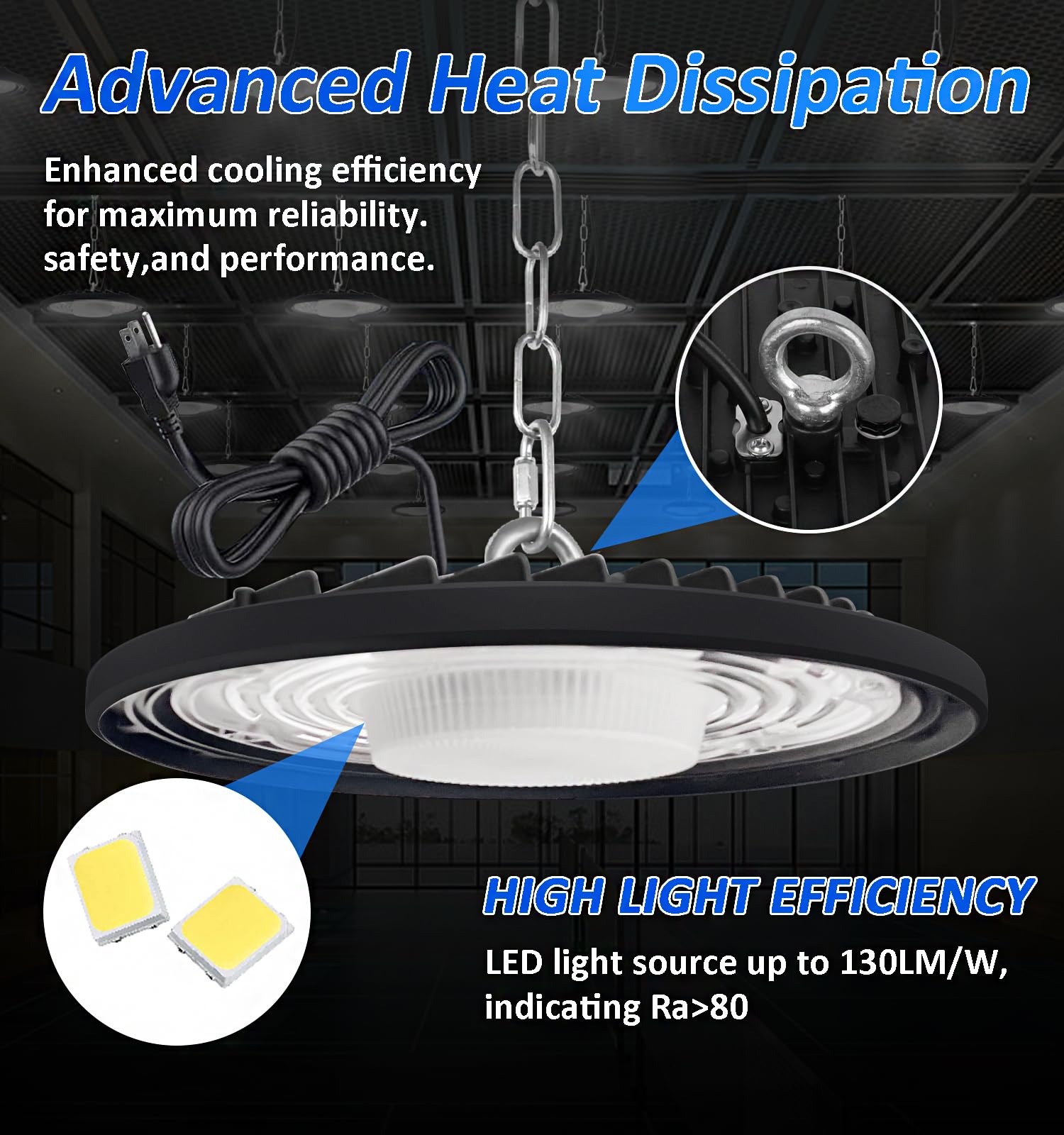 2 Pack LED High Bay Light 120W,5000K UFO Lighting with Steel Safety Rope, IP65 Waterproof Commercial LED Warehouse Lights for Shop Warehouse Factory etc. (with US Plug 5ft Cable)