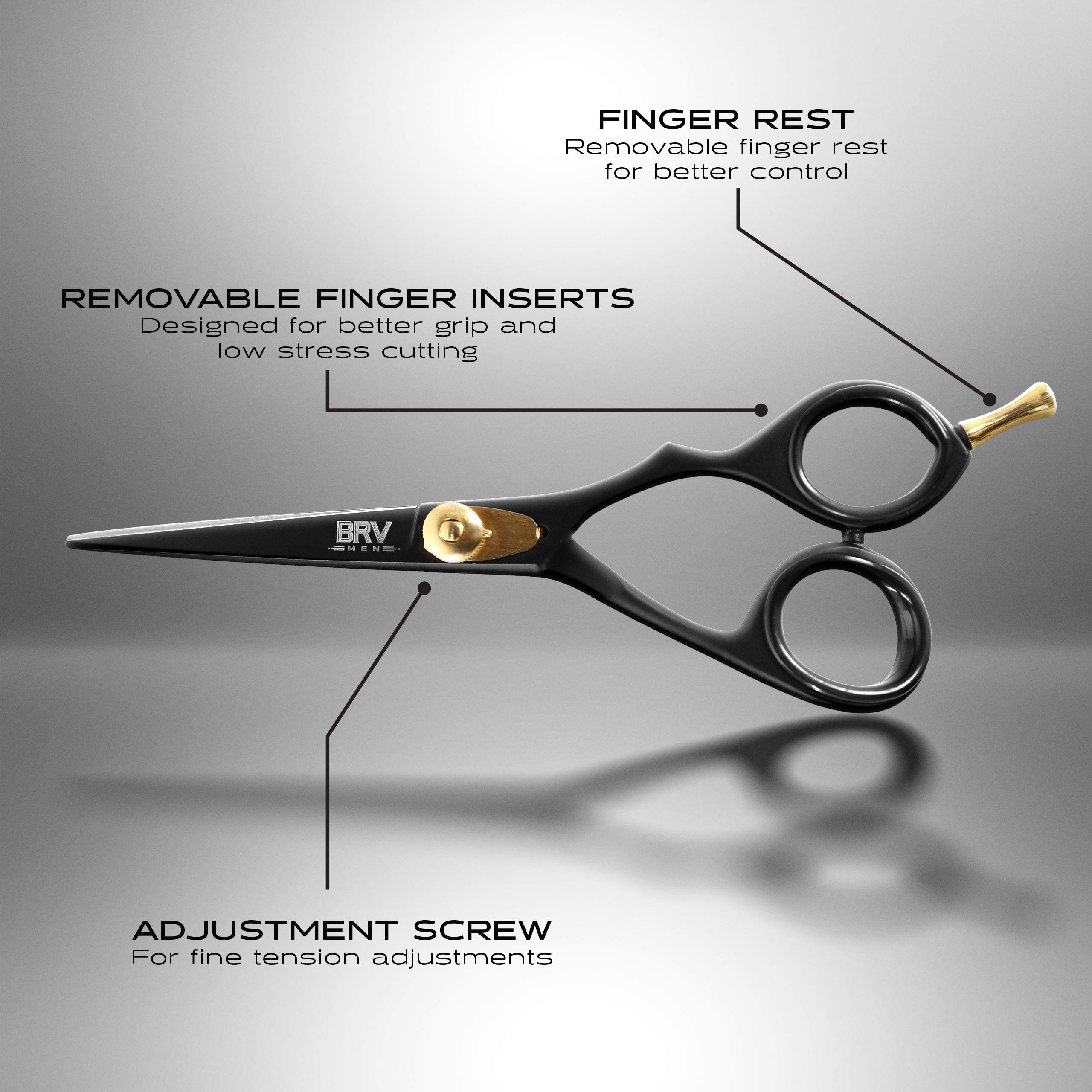 BRV MEN Professional Mustache & Beard Trimming Scissors - 5.5" | High Carbon Stainless Steel & Hammer Forged Mustache Scissors | Razor Sharp Facial Hair Trimming Shears (RIGHT HANDED - Black)