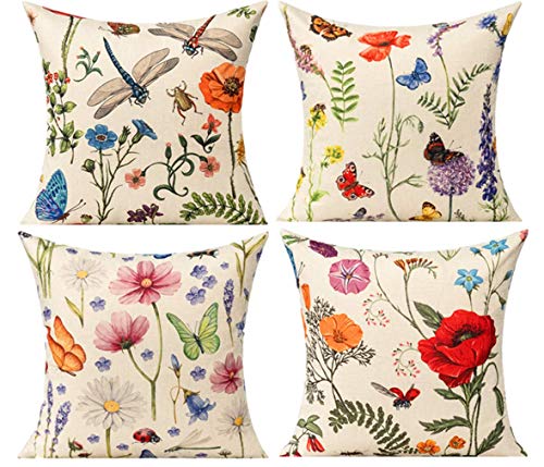 All Smiles 20x20 Outdoor Throw Pillow Covers Summer Spring Garden Flowers Farmhouse Décor Outside Furniture Bench Decorative Cushion Set of 4 for Patio Chair Couch Bed