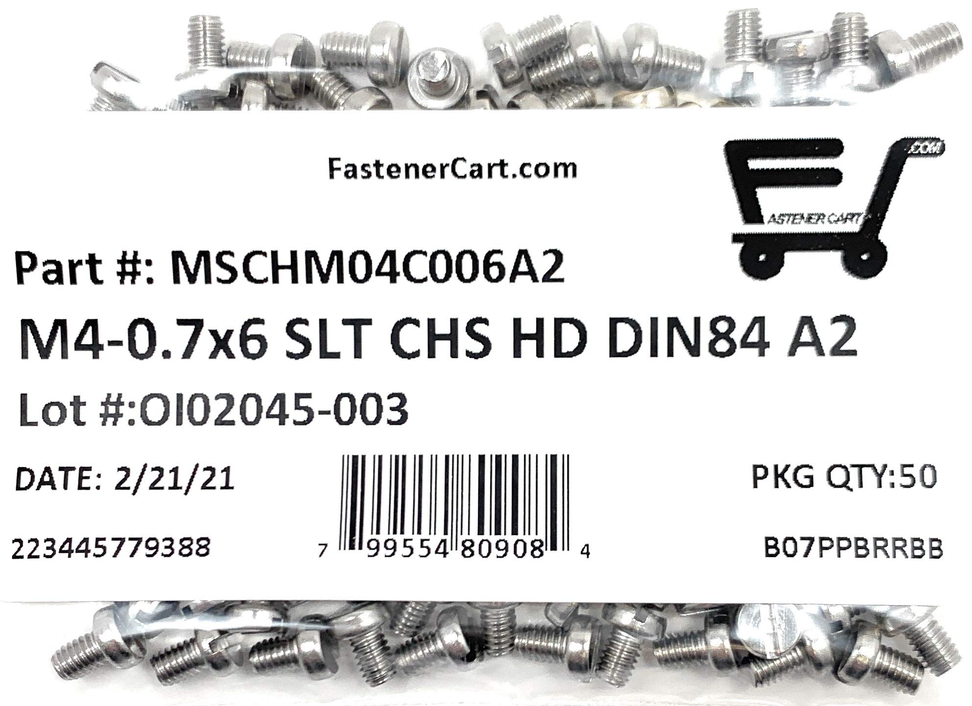 M4-.70 x 6 Stainless Steel Slotted Cheese Head Machine Screw DIN84 A2 M4x6 (50 Pieces)