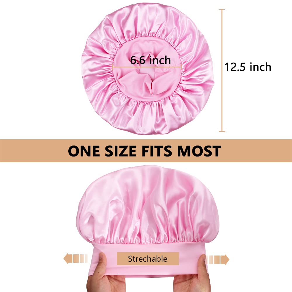 6PCS Satin Bonnets for Black Women, Large Braids Bonnet Wide Band Hair Bonnets, A