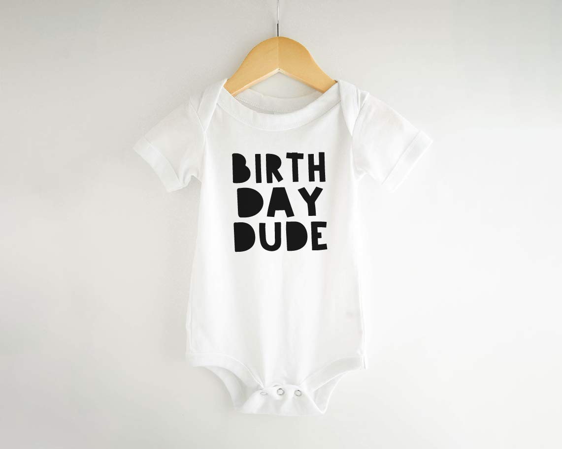 Bump and Beyond Designs Baby-Boys First Birthday Shirt, Birthday Dude White, 12-18 Months, Short Sleeve