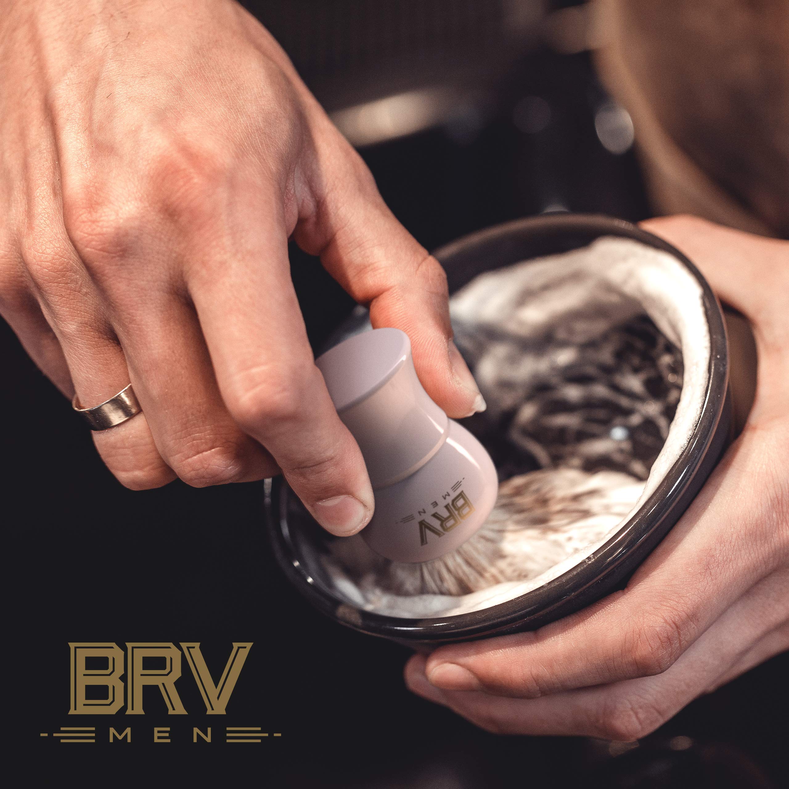 BRV MEN Pure Badger Shaving Brush LARGE (24mm knots) - Heavy Resin Handle - Use with Double-Edge Safety Razor, Straight Razor and Shaving Bowl - White