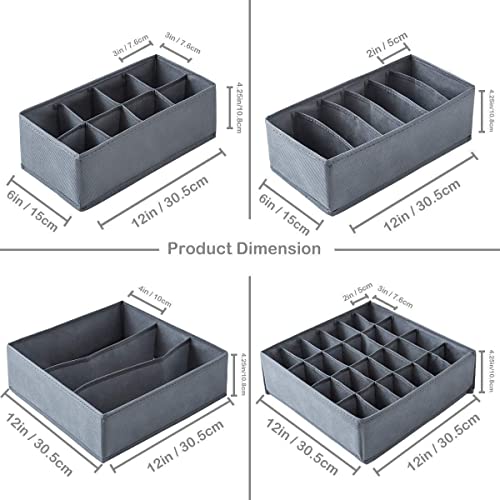 Qozary 4 Pack Drawer Organizer and 2 Pack Socks, Underwear Drawer Organizer