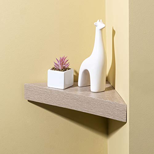 Home Basics Small Corner Floating Shelf (Single Pack), Washed Oak MDF Wall Mount Floating Shelf | Contemporary Shelf for Décor and Essentials | Holds 7lbs.