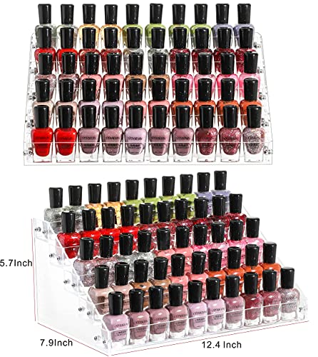 Cq acrylic Clear Nail Polish Organizers And Storage,5 Layer Nail Polish Rack Tabletop Display Stand Holds Up to 45 Bottles, Acrylic 5 Tier Essential Oils Holder For Professional Nail Salon