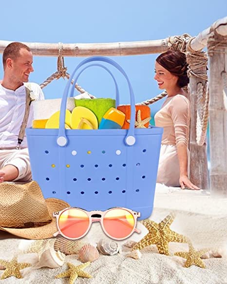 angilifan X Large Rubber Waterproof Beach Tote Bag, Durable Open Tote Travel Bag, Washable Anti-Tip Durable Beach Storage Basket Hole Open Tote Bag for Gym Beach Pool Travel