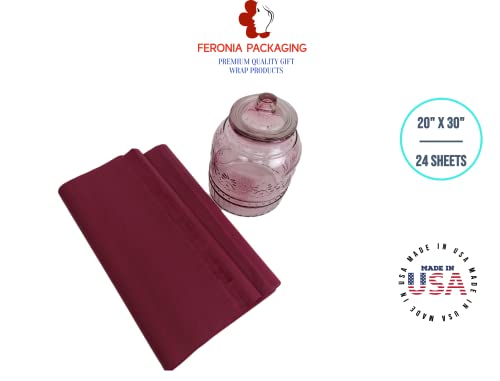 Burgundy Tissue Paper Squares, Bulk 24 Sheets, Premium Gift Wrap and Art Supplies for Birthdays, Holidays, or Presents by Feronia packaging, Large 20 Inch x 30 Inch