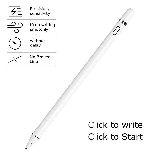 DOGAIN Active Stylus Pen for Android,iOS, iPad/iPad 2/New iPad 3/iPad4/iPad Pro/iPad Mini/iPad Mini 2/3 /4 and Most Tablet,1.5mm Fine Point Rechargeable Digital Stylus Pen(White)