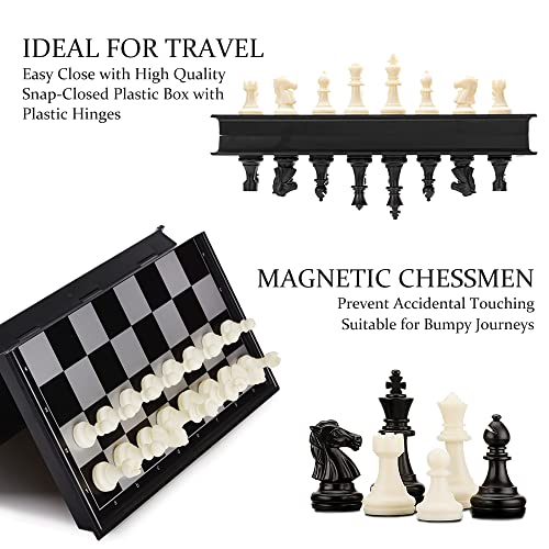 A&A Magnetic Plastic Travel Chess Set w/Folding Chess Board, Educational Toys for Kids and Adults - 12.6"(32cm) * 12.6"(32cm) Board