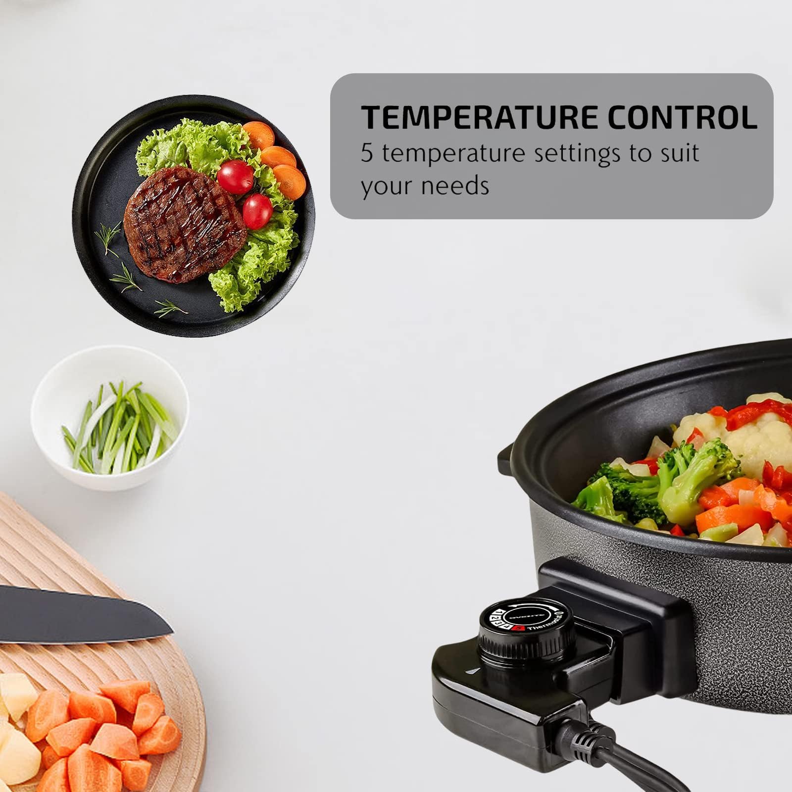 12-Inch Nonstick Electric Skillet - Aluminum Coated Grill Pan & Glass Lid Cover