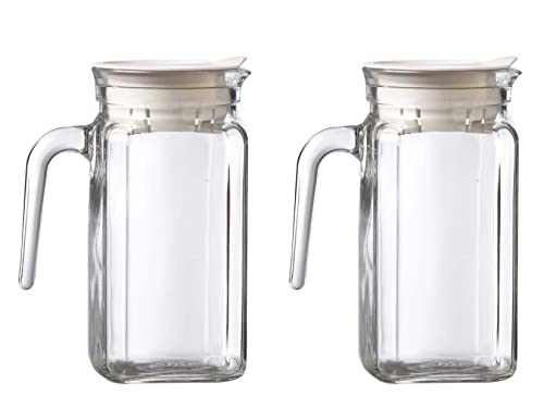 Amici Home Italian Igloo Quadra Glass Pitcher with Lid and Spout | Set of 2 | 17-Ounce | Clear Glass Water Pitcher for Refrigerator | Carafe for Iced Tea, Juice, Milk, Cold Brew and Mimosa Bar