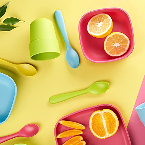 Bamboo Kids Bowls, 4 Pack Set, Stackable Bamboo Dinnerware for Kids, Bamboo Fiber Kids Bowls Set, Dishwasher Safe and Stackable