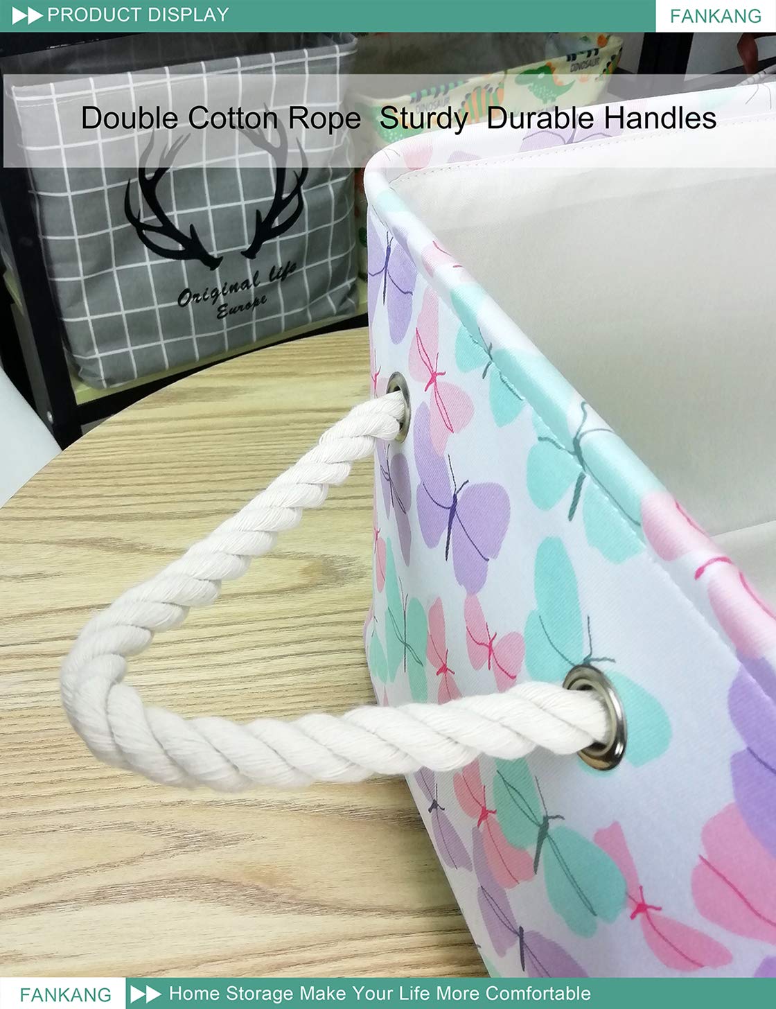 FANKANG Rectangular Laundry Basket Nursery Storage Fabric Storage Bin Storage Hamper,Gift Baskets (Butterfly)