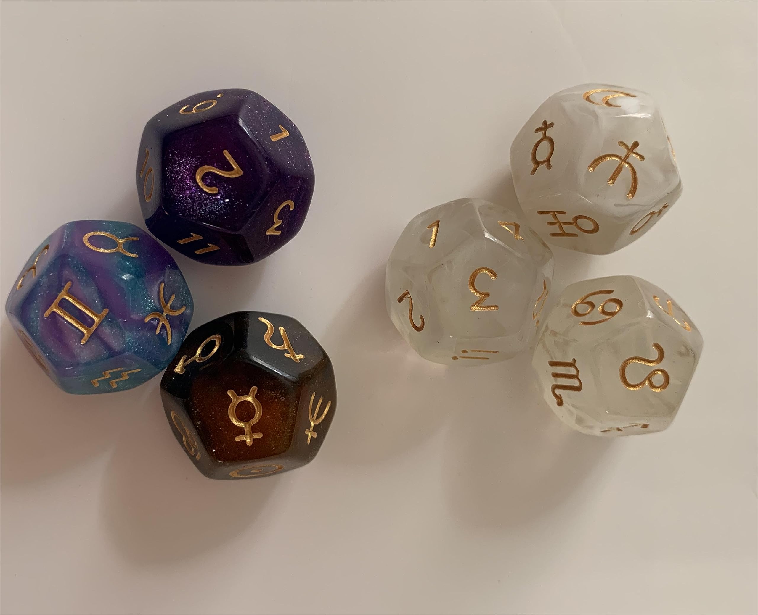 6Pcs/Set Astrological Dice Astrology Tarot Card Constellation Divination Zodiac Dice Set 12-Sided Polyhedral Dice
