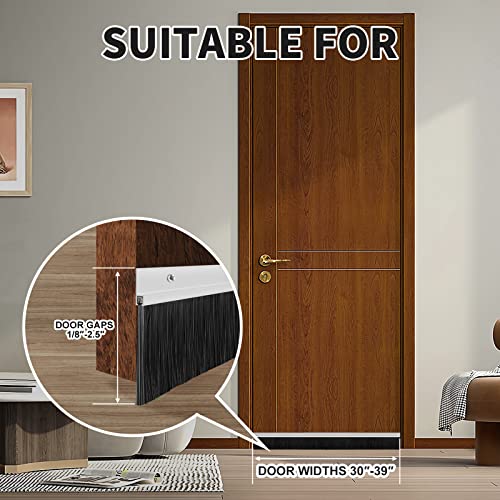 2 Pack Door Draft Stopper, Cuttable Under Door Seal 39” Length, Strong Adhesive Door Sweep for Exterior and Interior Doors(Aluminum)