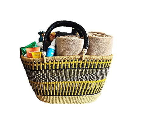 African Basket - Ghana Bolga - Gambibgo Oval Shopping Basket - 20" Across