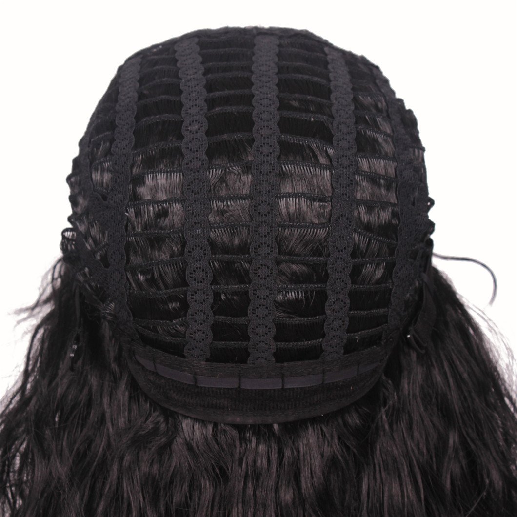 80s Wig with Bandana for Men Long Curly Black Rocker cosplay wig for Halloween