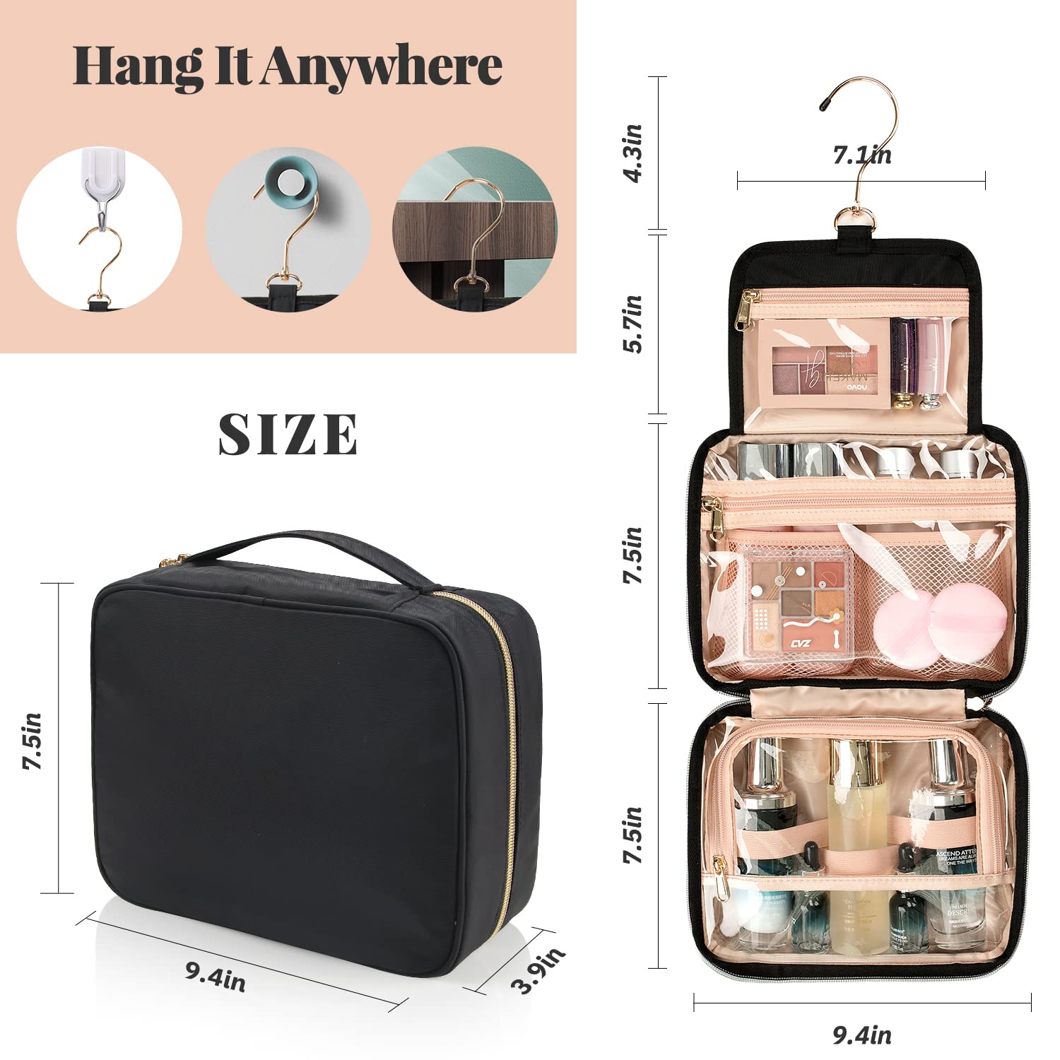 CUBETASTIC Travel Toiletry Bag, Makeup Bag for Women, Portable Water-resistant Small Travel Bag for Toiletries & Cosmetic Essentials