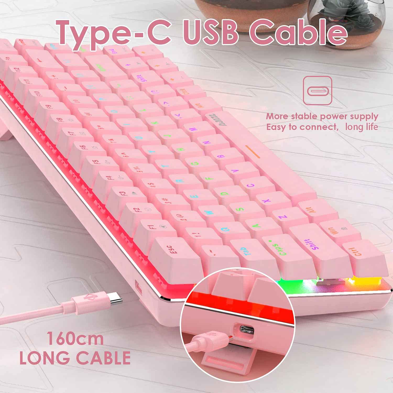 FELICON Wired Mechanical Gaming Keyboard, 82 Keys Compact Rainbow Blacklight Keyboard with Blue Switch, Small and Portable Compatible with Windows PC Laptop Mac Game Office