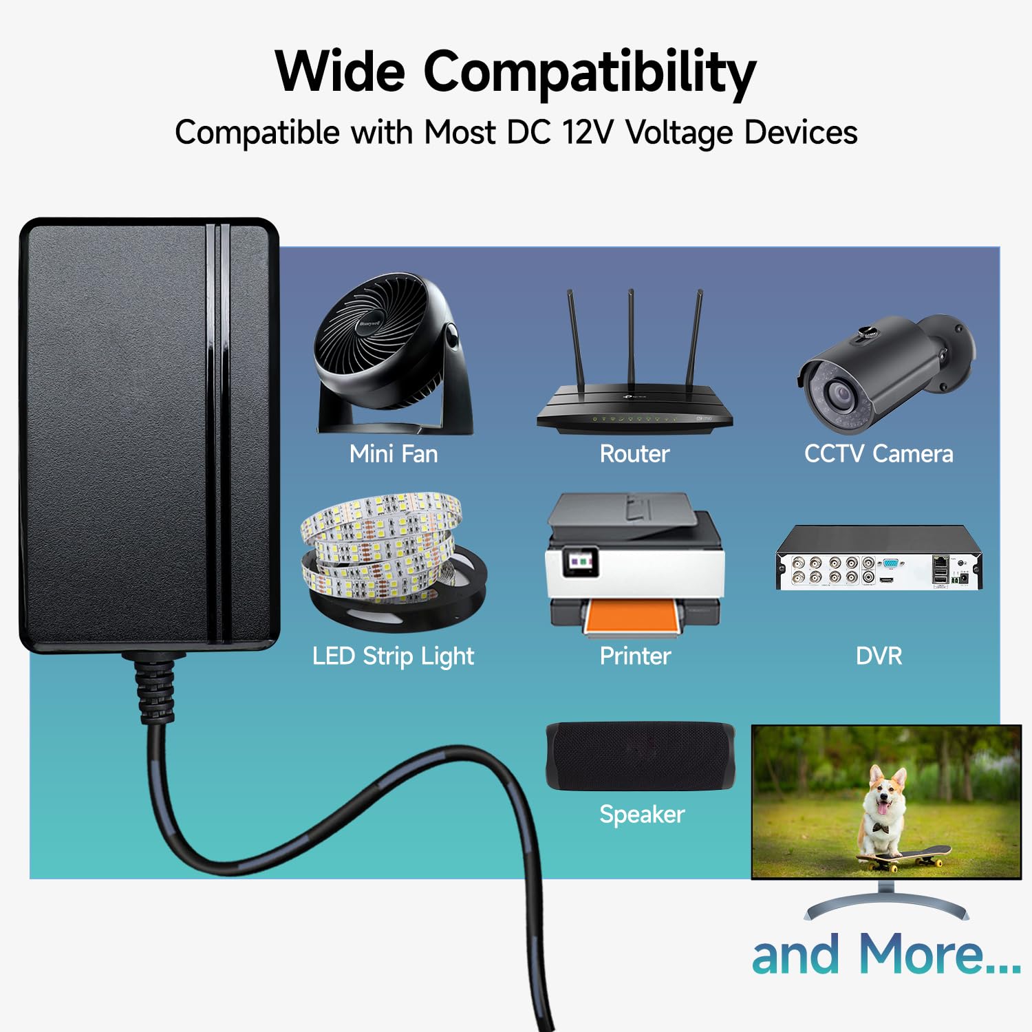 2 Pack 12Vdc 3A/3000mA 6ft Power Supply Adapter, 100-240V 50/60Hz AC to DC 36W Wall Charger with Barrel Connector for LED Strip Light, CCTV Camera, Router, DVR, NVR and More, ETL FCC (6Ft Cord, 20AWG)