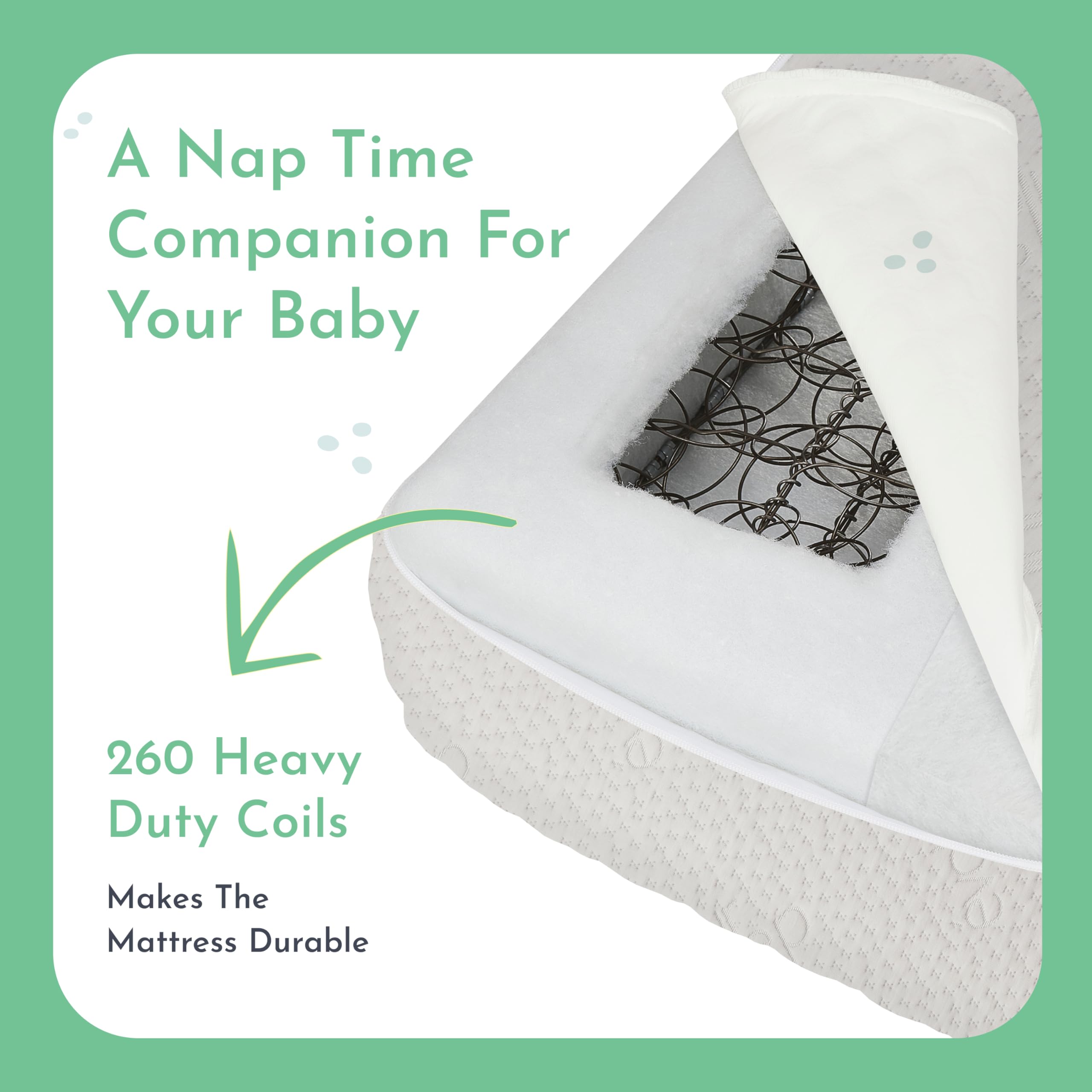 Evolur Comfort Balance Plus Supreme 260 Coil Inner Spring Crib & Toddler Mattress, Waterproof, Green Guard Gold Certified, Removable Cover, White, Crib