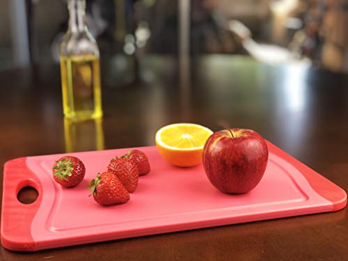 Raj Plastic Cutting Board Reversible Cutting board, Dishwasher Safe, Chopping Boards, Juice Groove, Large Handle, Non-Slip, BPA Free (Small, Red, Green & Orange)