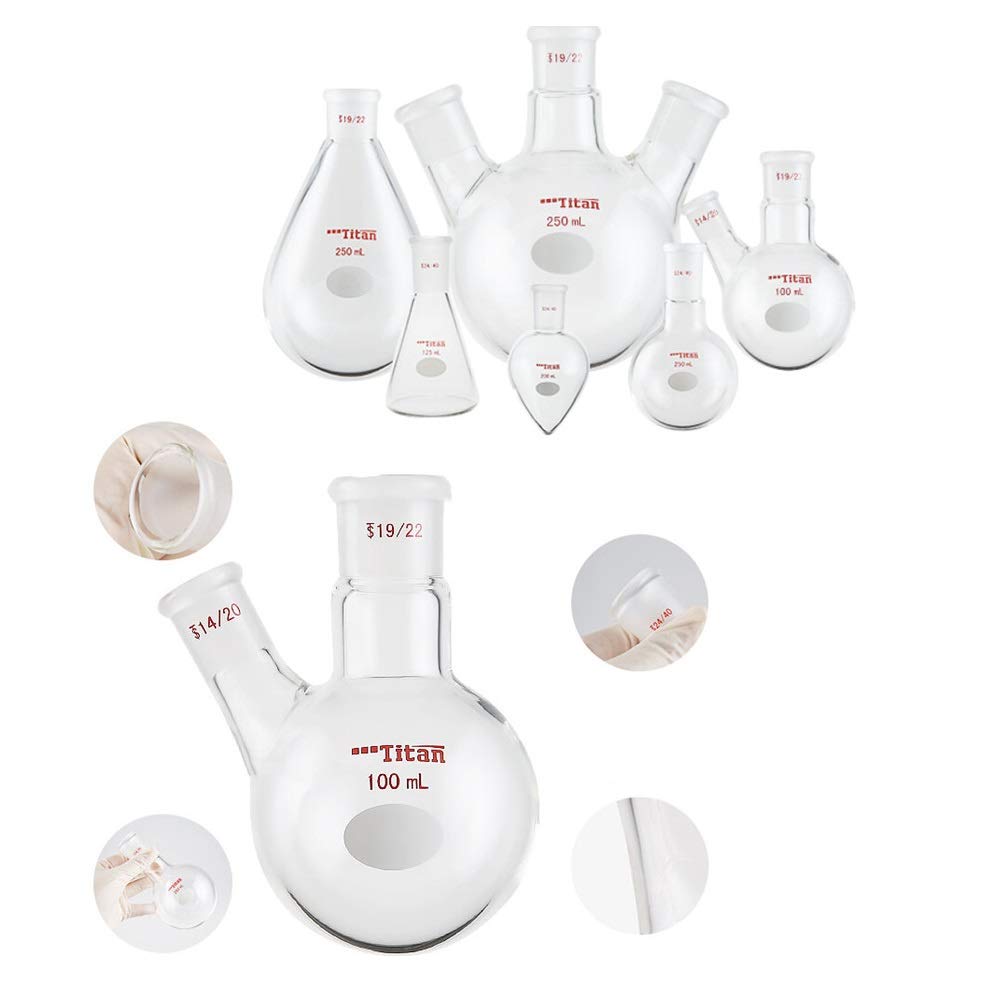 ADAMAS-BETA 50ml 3 Neck Round Bottom Flask Borosilicate Glass Science Chemistry Flask,14/20 Outer Joints