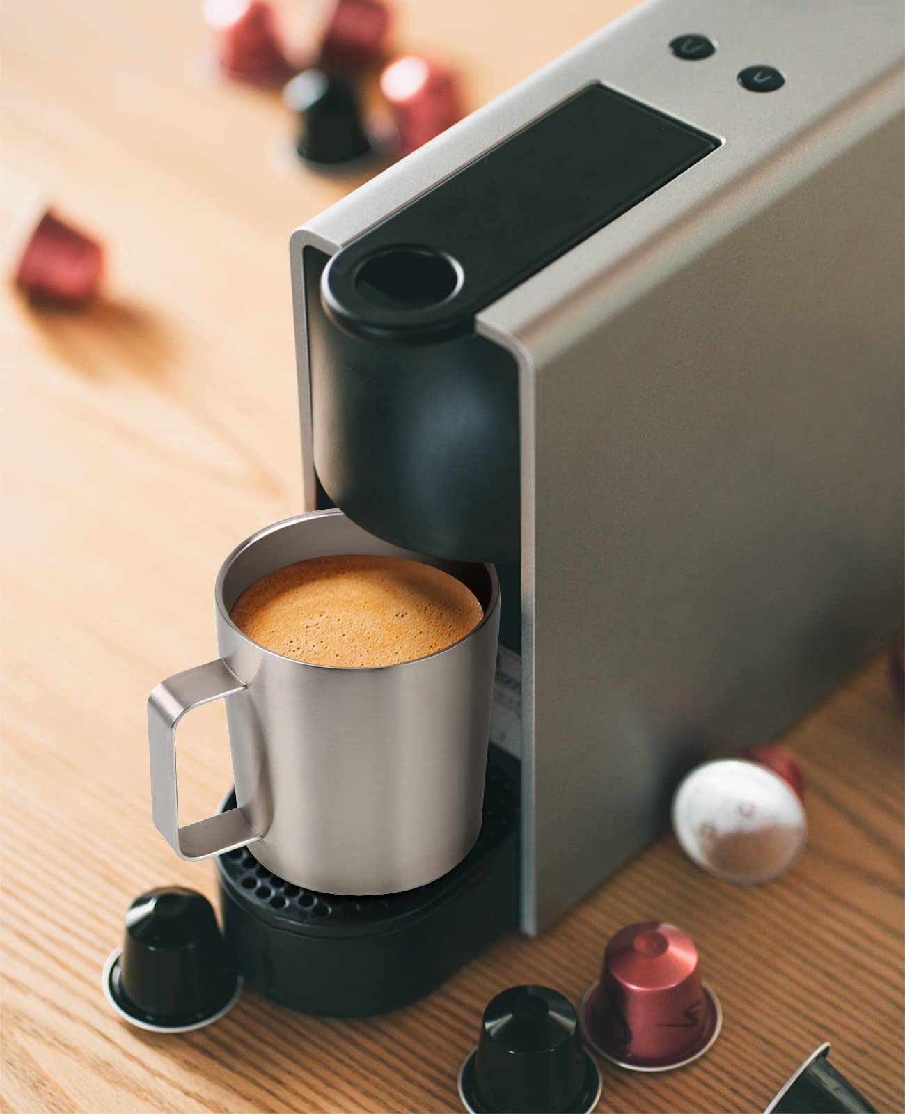 12 oz Insulated Coffee Mug with Lid, Stainless Steel, Double Wall Vacuum Insulated Travel Mug Coffee Cup with Handle, Stainless Steel/Silver (803-019)