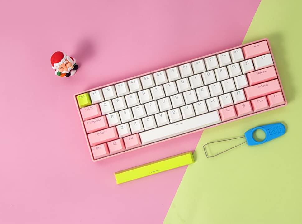 BOYI 61 Mini Keyboard,Boyi 60% Szie RGB Mechanical Keyboard PBT Keycap Cherry MX Switch Gaming Keyboard (Cherry MX Silent Red,Pink Color)