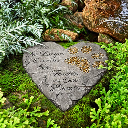 OBSI Pet Memorial Stone - Gray | Dog or Cat Garden Stone Heart Paw Print | Headstone Memory Gifts for Pet Loss