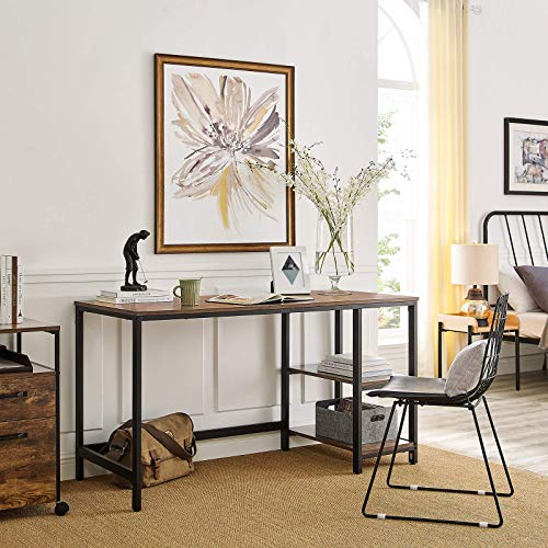 VASAGLE Computer Desk and 4-Tier Storage Shelf Bundle, 55 Inch Writing Desk with 2 Storage Shelves, Ladder Shelf with X-Bar, Steel Frame, Rustic Brown and Black ULWD55X and ULLS44X