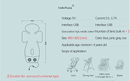 Pink Baby Seat Cooling Liner, Mesh Stroller Liner Infant Baby Cushion Pad Cool Seat for Stroller Safety Seat Dining Chair, with 2 Adjustable Fans and USB Powered