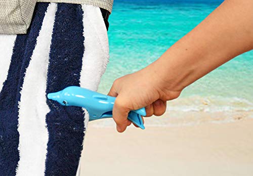 Home-X Dolphin Beach Towel Clips, Pool Accessories, Towel Holder Chair Clips - Set of Two - 5" L x 3" W