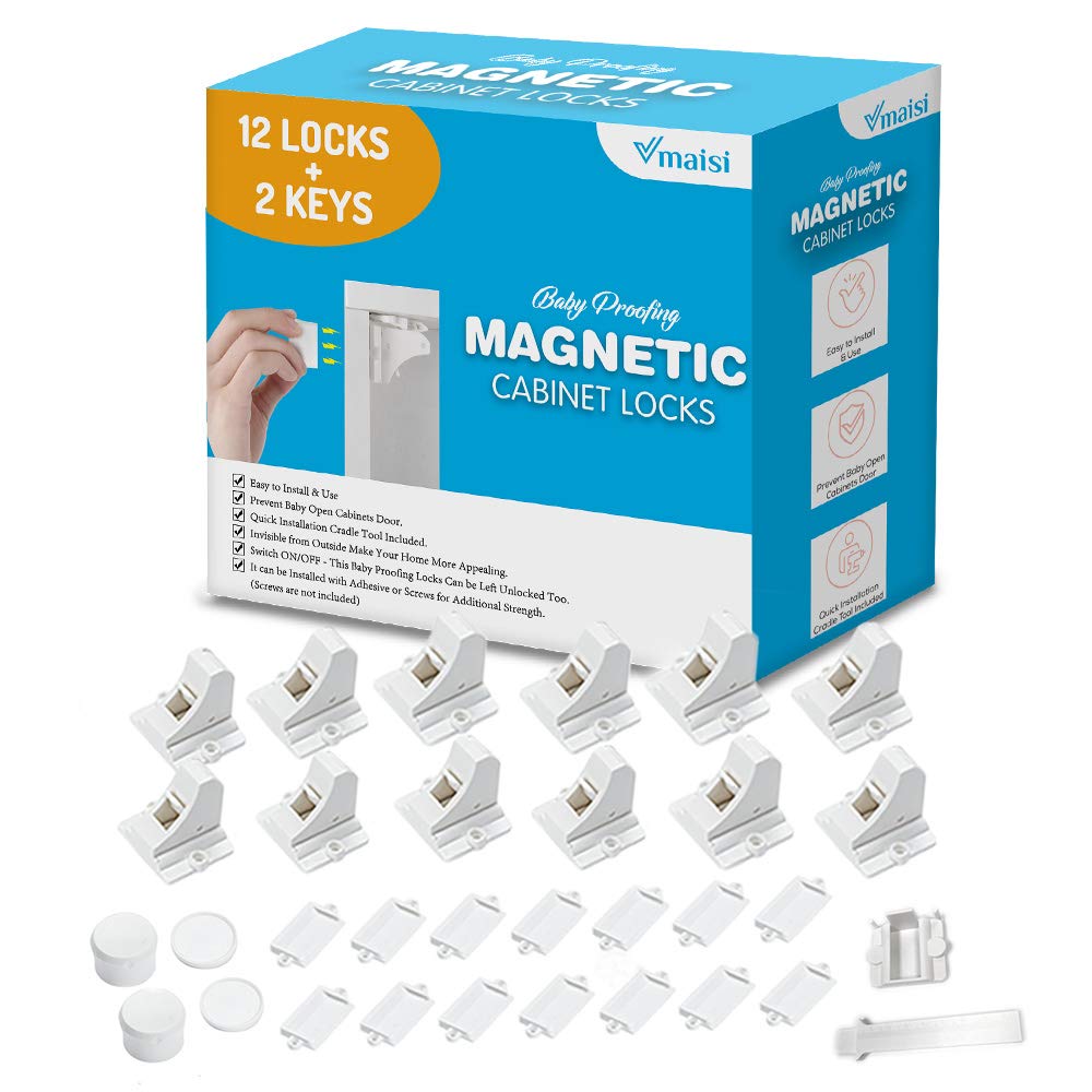 12 Locks + 2 Keys Magnetic Cabinet Locks Bundle with 48 pcs Screws