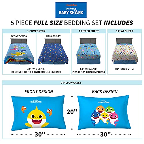 Franco Kids Bedding Super Soft Comforter and Sheet Set, 5 Piece Full Size, Baby Shark