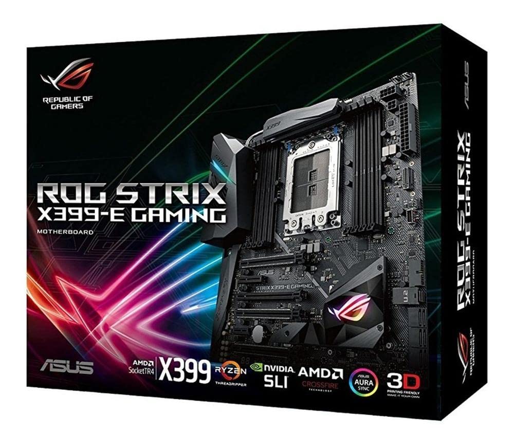 ASUS ROG STRIX X399-E GAMING AMD Ryzen Threadripper TR4 DDR4 M.2 U.2 X399 EATX HEDT Motherboard with onboard 802.11AC WiFi, USB 3.1 Gen2, and AURA Sync RGB Lighting