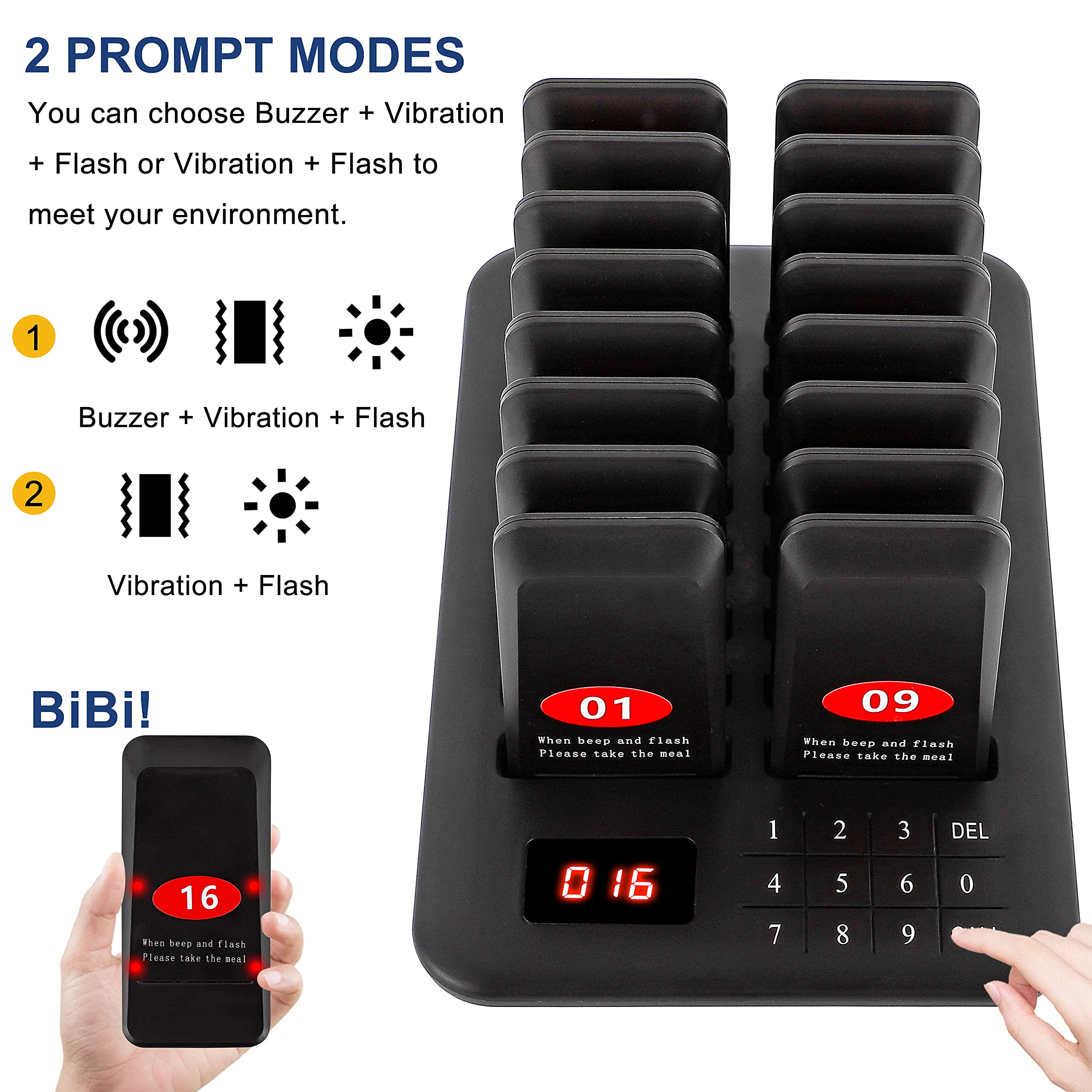 Hanchen Restaurant Pager System Social Distancing Buzzer Wireless Calling System Max 999 Nursery Pager Set Vibration 16 Waiting Buzzers for Church Clinic Food Truck Hospital (Wine red)