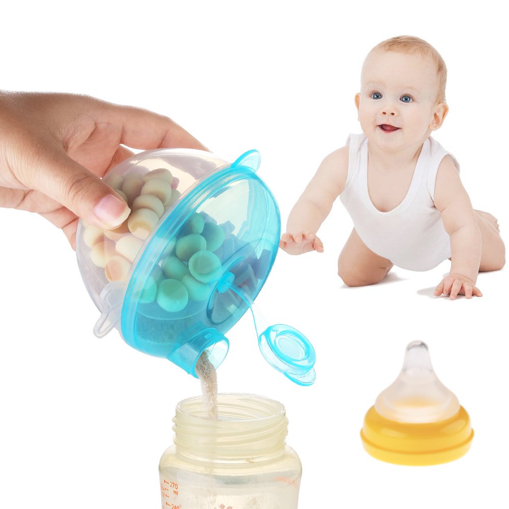 Accmor Baby Formula Dispenser for On-The-Go Feedings, Three-Compartment Non-Spill Formula Container to Go, Snack Milk Powder Dispenser for Traveling with Infant Toddler, Blue