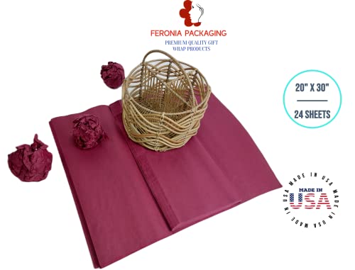 Burgundy Tissue Paper Squares, Bulk 24 Sheets, Premium Gift Wrap and Art Supplies for Birthdays, Holidays, or Presents by Feronia packaging, Large 20 Inch x 30 Inch