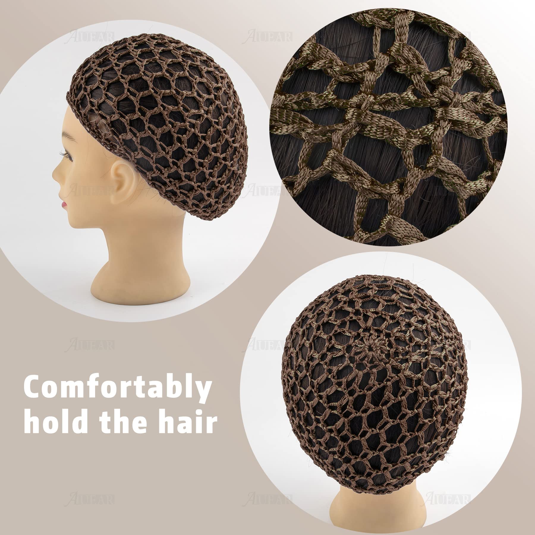 AUEAR, Hair Nets Cap Sleeping Hairnet Snoods Wrap Bonnets Long Straight Curl Wig Head Protector Mesh Wrapping Crochet Wave Cook Hats Bun Lift Strap Weaving Sew For Women Ballet (5 Pack, Multi)