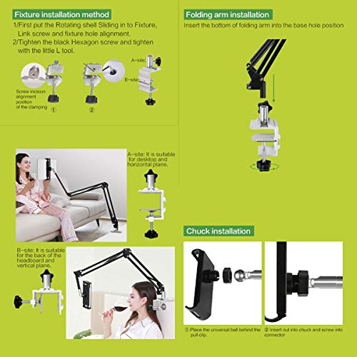 OHITEC Heavy Duty Phone/Tablet Metal Holder Universal Mobile Cell Smartphone Mount Lazy Bracket 360° Rotation Gooseneck Clamp Stand Flexible Long Arm (Desktop/Bedside, Long, Black)
