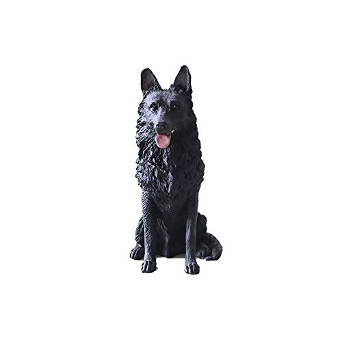 1P Small Resin Black German Shepherd Simulation Model Statue Ornament Wolf Dog Home Bedroom Garden Car Decoration Crafts Collectible Figurines (Black)