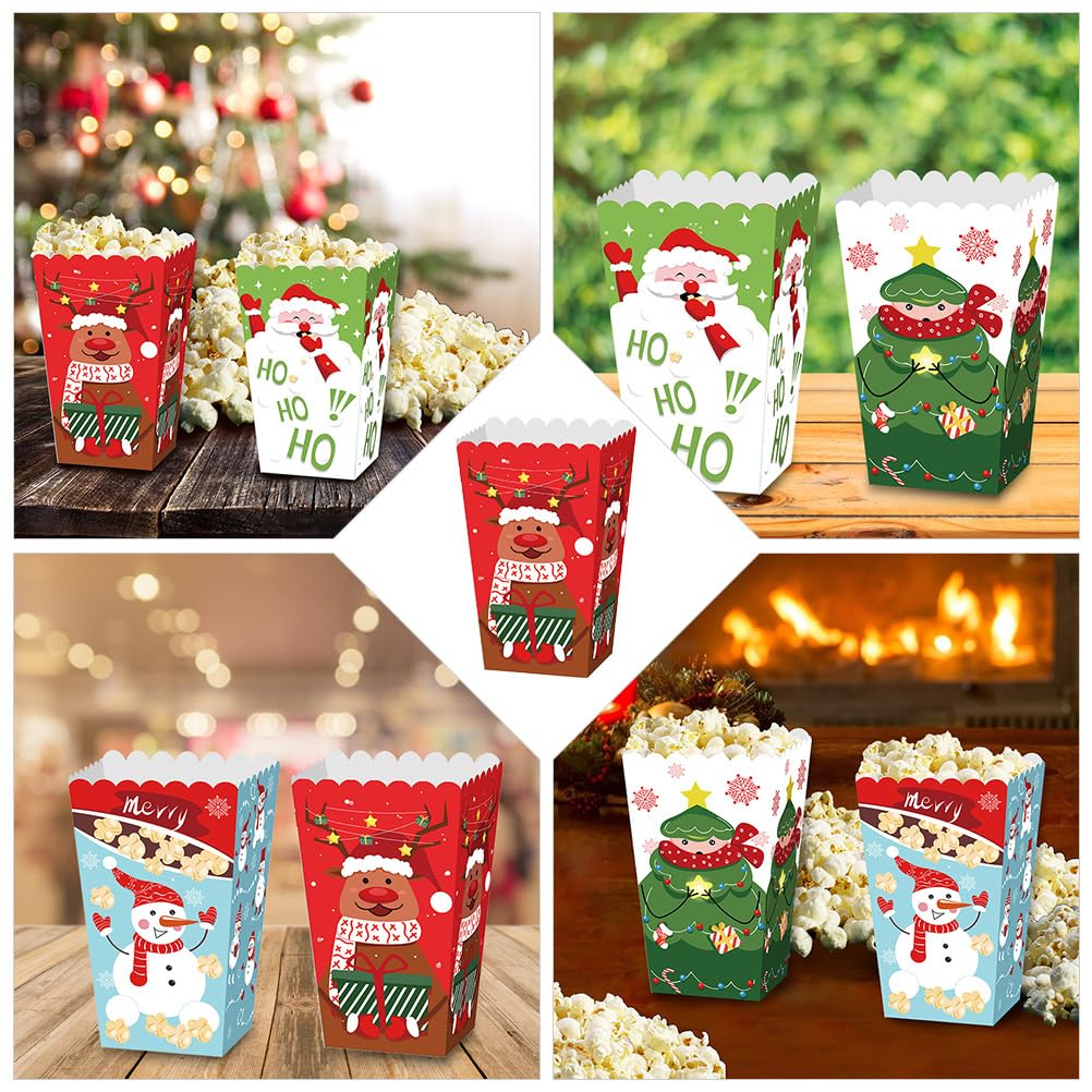 12pcs Popcorn Favor Boxes Paper Christmas Popcorn Buckets Snack Container Christmas Party Treat Boxes